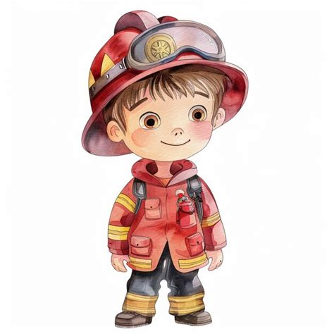 A Drawing Of A Fireman Wearing A Fireman Hat And Firemans Hat Premium