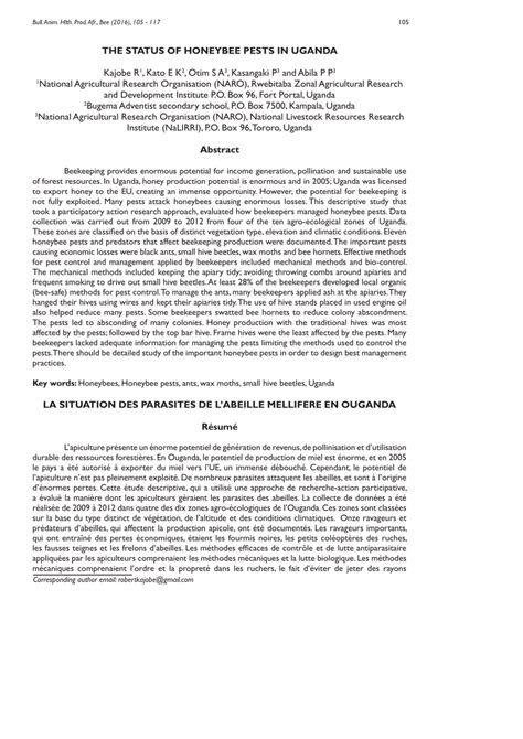 Pdf The Status Of Honeybee Pests In Uganda