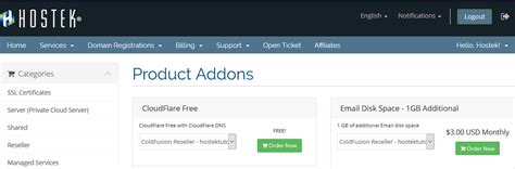 ordering add on products billing control panel hostek community