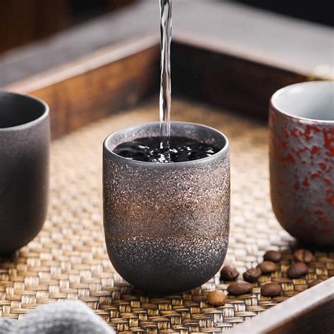 Retro เครื่องถ้วยหินเซรามิคถ้วยกาแฟแก้วชาญี่ปุ่นแก้วน้ำ123ml Smartpark Thaipick