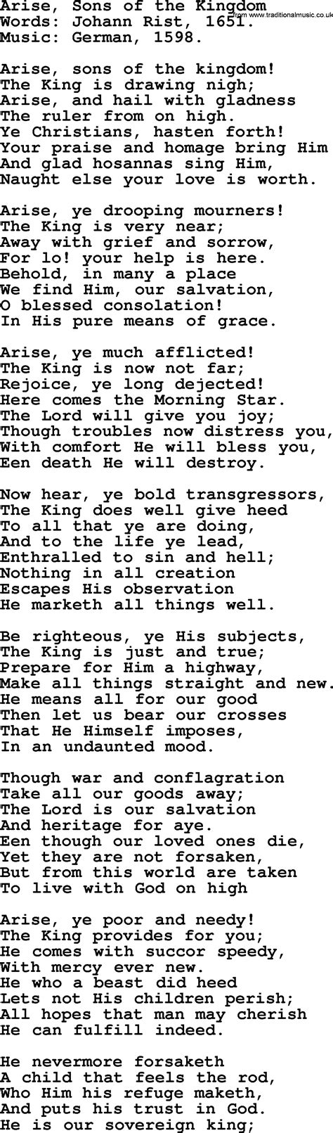 Advent Hymns Song Arise Sons Of The Kingdom Complete Lyrics And Pdf