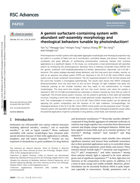 Pdf A Gemini Surfactant Containing System With Abundant Self Assembly