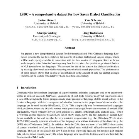 Lsdc A Comprehensive Dataset For Low Saxon Dialect Classification Acl Anthology