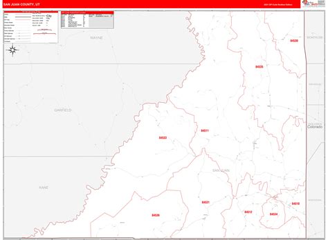 San Juan County Ut Zip Code Wall Map Red Line Style By Marketmaps