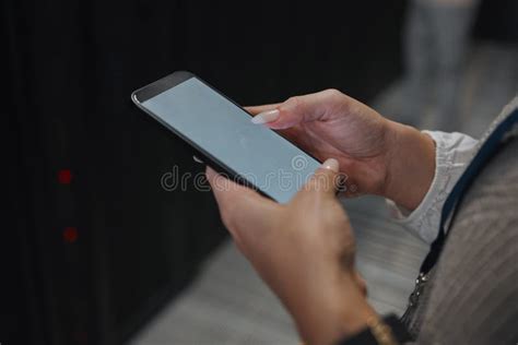Phone Screen Mockup Or It Woman Hands In Data Center On Research
