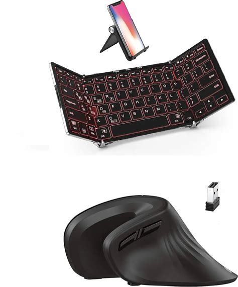 کیبورد بلوتوث Iclever Bk05 نور پس‌زمینه ۳ رنگ، بلوتوث 5 1، کیبورد تاشو چند دستگاهی با پایه