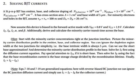 Solved 2solving Bjt Currents A Si P N P Bjt Has Emitter Base And
