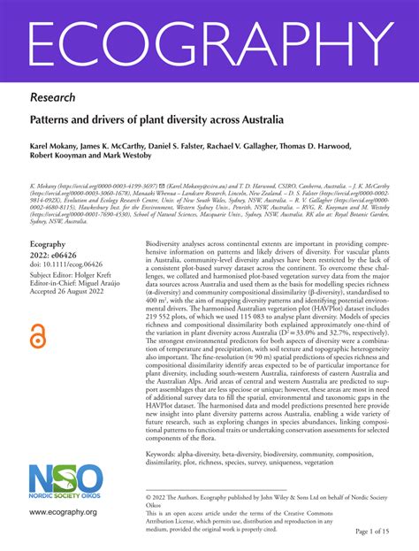 Pdf Patterns And Drivers Of Plant Diversity Across Australia