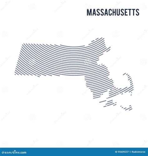 Vector Abstract Hatched Map Of Of State Of Massachusetts With Curve Lines Isolated On A White