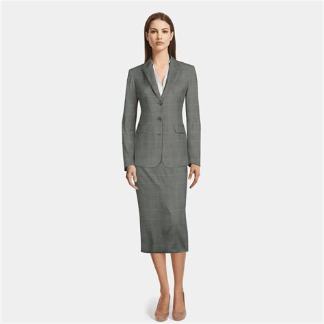 Mid Gray Plaid Summer Midi Stretch Skirt Suit With Peak Lapels Sumissura