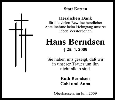 Traueranzeigen Von Hans Berndsen Trauer In Nrw De
