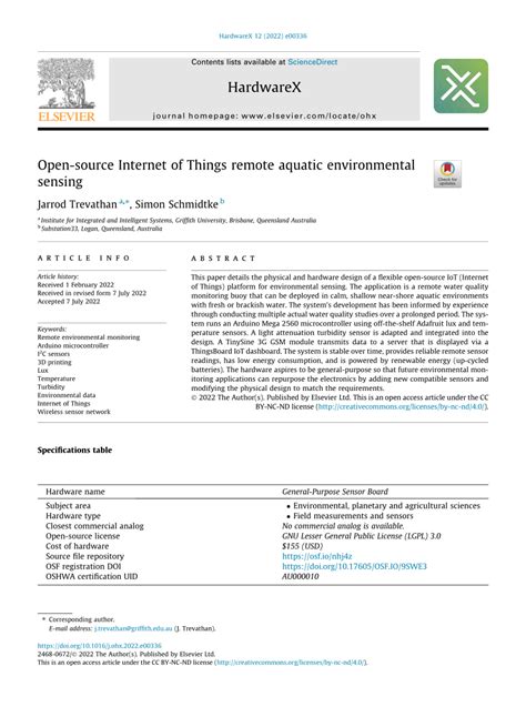 Pdf Open Source Internet Of Things Remote Aquatic Environmental Sensing