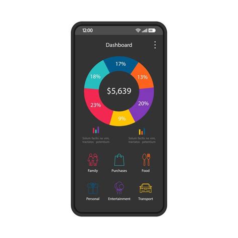 Smartphone Dashboard Interface Vector Template Mobile App Productivity Page Black Design Layout