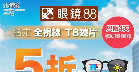 眼鏡88：指定全視線t8鏡片 5折優惠（至2810） Jetso Club 著數俱樂部