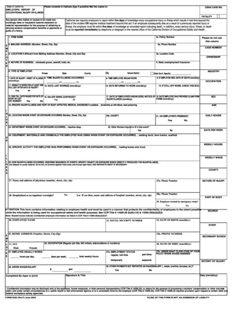 Fillable Form 5020 Employer S Report Of Occupational Injury Or
