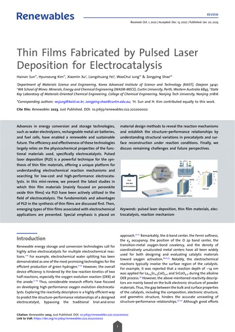 Pdf Thin Films Fabricated By Pulsed Laser Deposition For Electrocatalysis