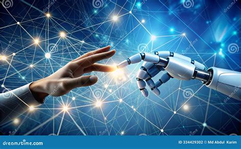 Artificial Intelligence Machine Learning Robotic And Human Hands Stock Illustration