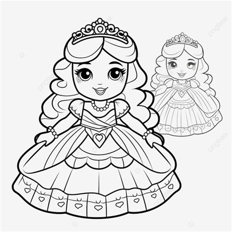 รูปตุ๊กตาเจ้าหญิงการ์ตูนสุดน่ารักมีโครงร่างและระบายสีสำหรับสมุดระบายสี