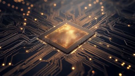 A Glowing Processor Chip Sits At The Center Of A Complex Circuit Board