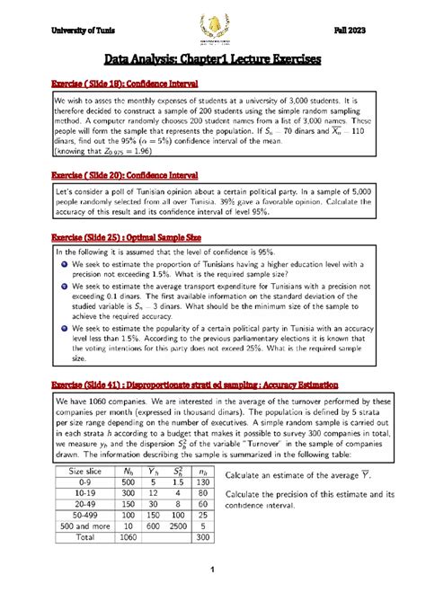 Data Analysis Lecture Exercises 1 Data Analysis Data Analysis Chapter1 Lecture Exercises