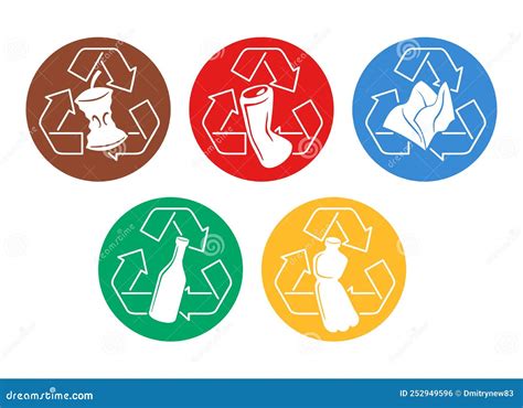 Waste Sorting Glass Plastic Metal Paper Org Stock Vector