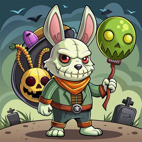 Cute Bunny In Zombie Costume Premium Ai Generated Vector