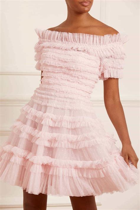 Lisette Ruffle Off Shoulder Micro Mini Dress Pink Needle And Thread