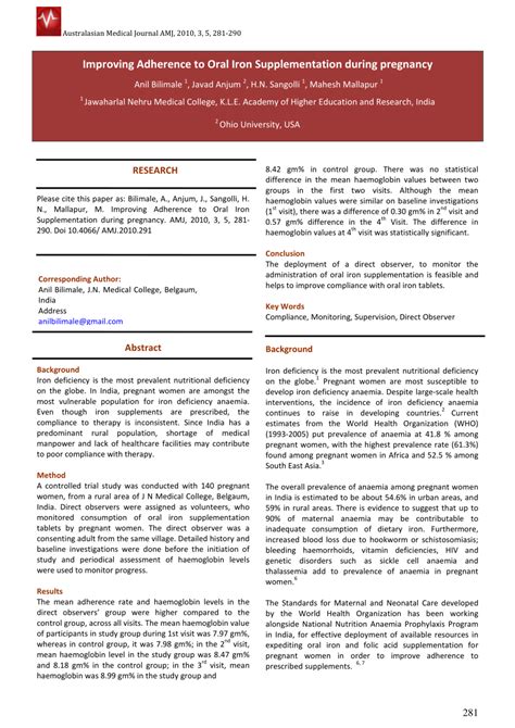 Pdf Improving Adherence To Oral Iron Supplementation During Pregnancy