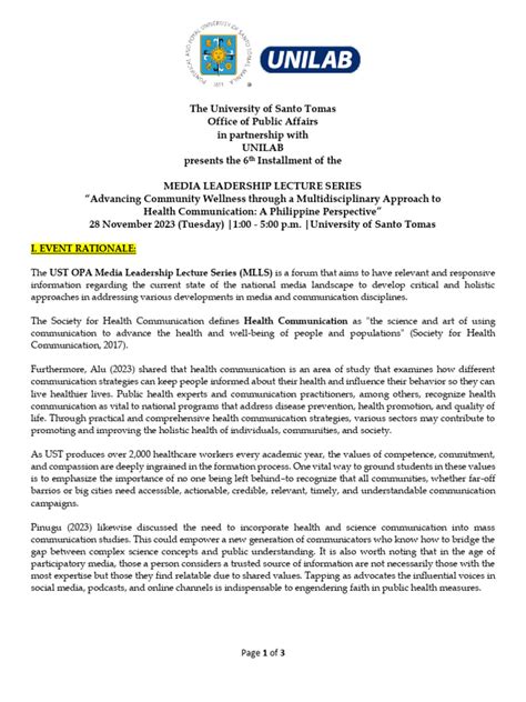 Event Rationale 6th Installment Of The Media Leadership Lecture Series Pdf Communication