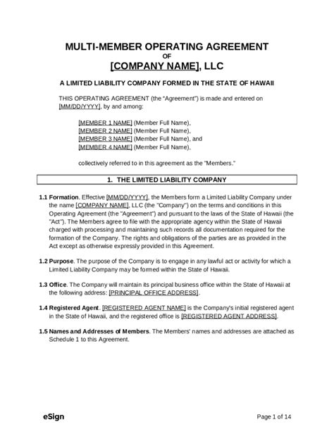 Free Multi Member Llc Operating Agreement Template Doc Template Pdffiller