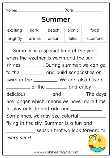 Reading Worksheet Cloze Passage