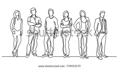 Continuous Line Drawing Diverse Group Standing Stock Vector Royalty