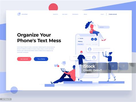 사람들이 모바일 응용 프로그램을 구축 하 고 인터페이스의 상호 작용 응용 프로그램 개발입니다 방문 페이지 템플릿입니다 평면 벡터 일러스트 레이 션 웹 디자인에 대한 스톡