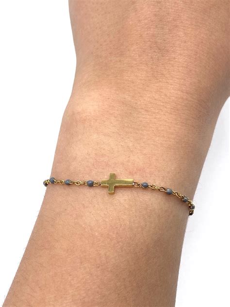 Bracelet perles avec croix Doré Bracelets Bracelets Aciers