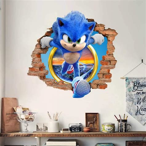 Inthink Calcomanía De Pared Sónica Estilo 3d Calcomanía De Pared De Sonic The Eedgehog Para