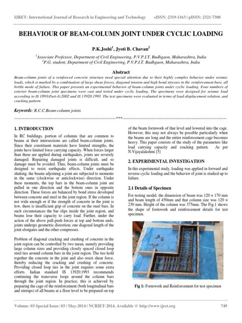 Behaviour Of Beam Column Joint Under Cyclic Loading Pdf Beam Structure Concrete