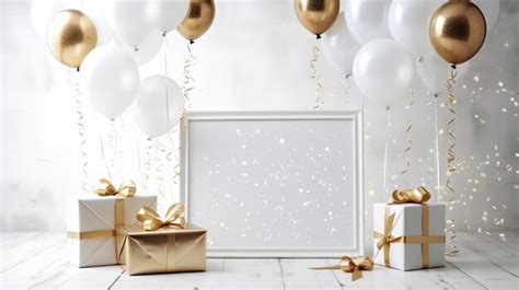 Premium Ai Image Luxury White Classic Frame With T Box And Balloon