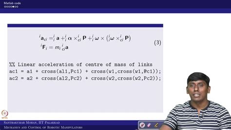 Lecture 26 Dynamic Model Derivation Using Newton Euler Method In Matlab Youtube