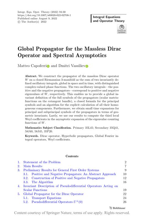 Pdf Global Propagator For The Massless Dirac Operator And Spectral