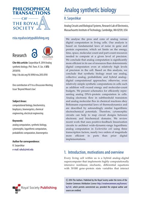 Pdf Analog Synthetic Biology