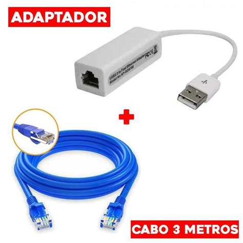 Kit Adaptador Placa De Rede Rj45 Usb Notebook Pc Cabo De Internet 3 Metros Psm Adaptador