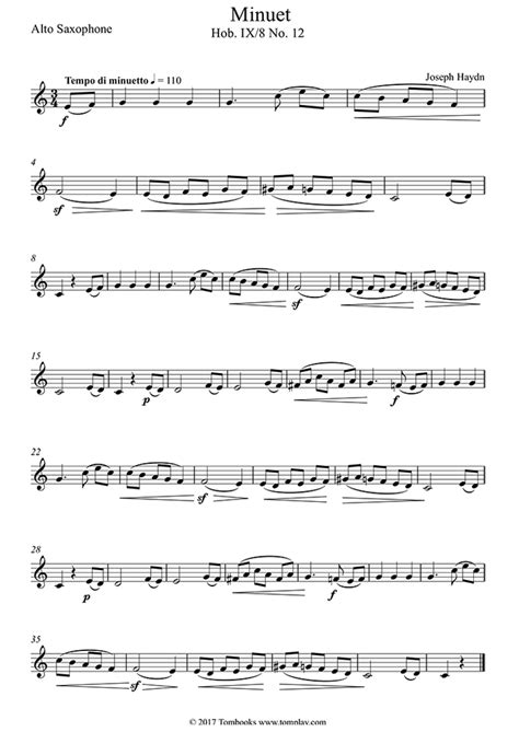 Play Minuet No In F Major Hob IX Alto Saxophone Tomplay