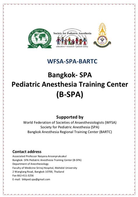 Wfsa Spa Bartc Call For Applications 2021 Bangkok Anesthesia Regional Training Center