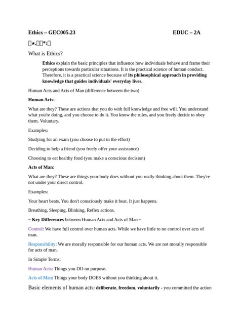 Ethics Notes Pdf Free Will Morality