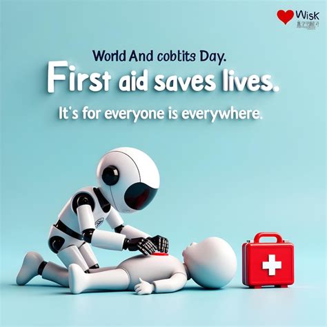 Cartoon Robot Cpr On A Simplistic Mostly White Figure Lying On The Ground A Red First Aid Kit