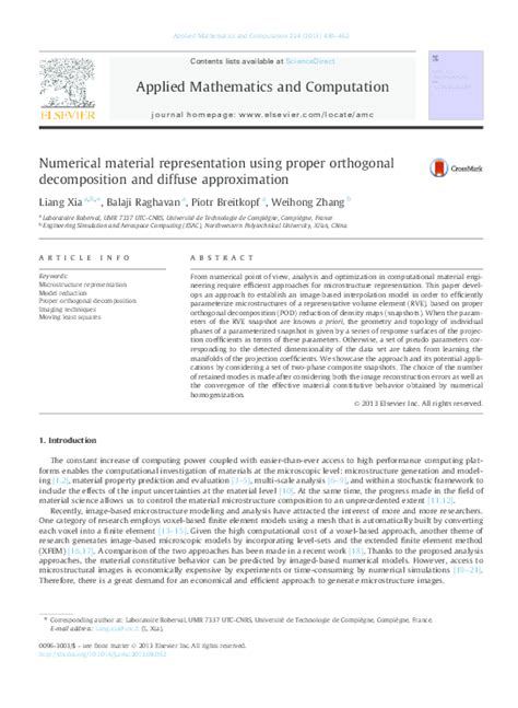 Pdf Numerical Material Representation Using Proper Orthogonal Decomposition And Diffuse