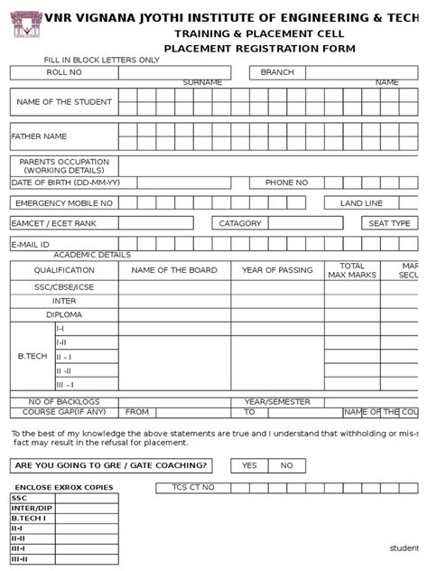 Placement Application Form Pdf