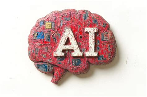 Red Abstract Brain Embedded Ai Text Elements Representing Artificial