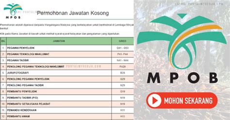 Jawatan Kosong Lembaga Minyak Sawit Malaysia MPOB PMR PT3 Layak