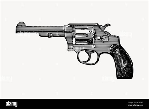 Roulette Gun Drawing Vintage Weapon Illustration Vector Stock Vector